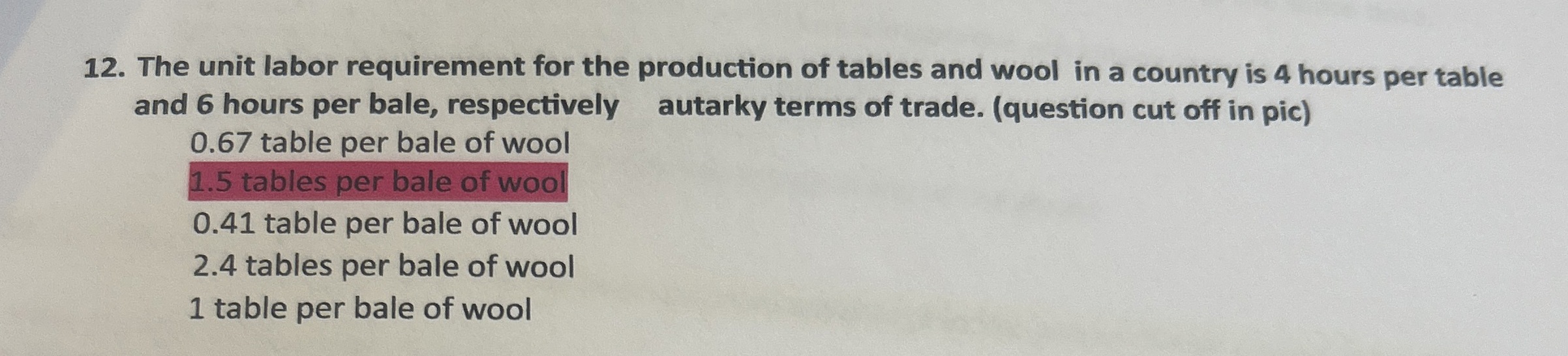 Solved The unit labor requirement for the production of | Chegg.com