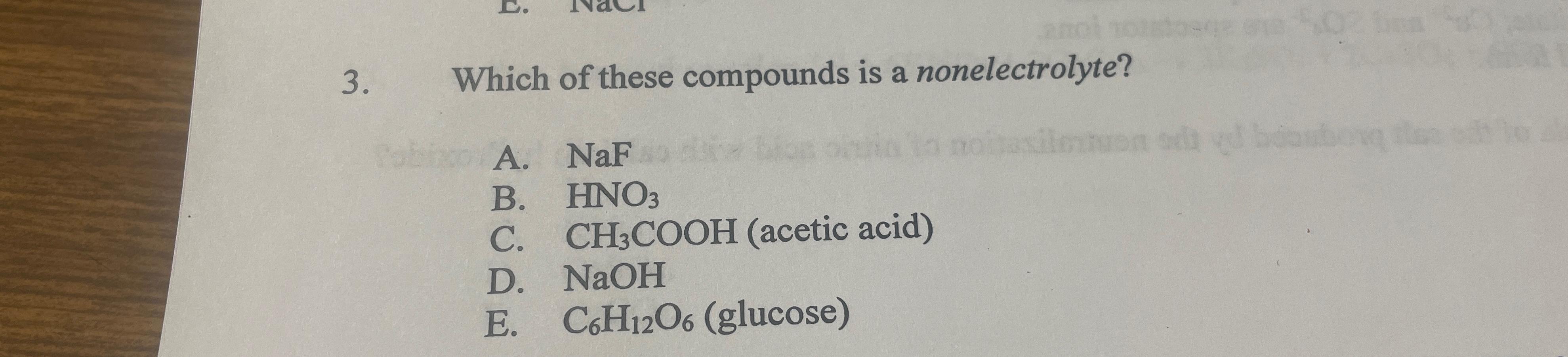 Solved Which of these compounds is a nonelectrolyte?A. | Chegg.com