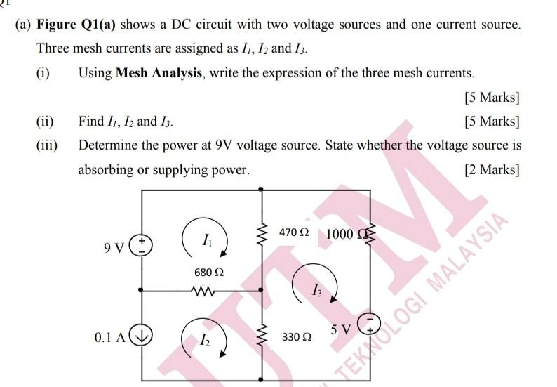 Solved (a) Figure Q1() shows a DC circuit with two voltage | Chegg.com
