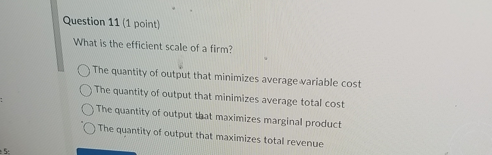 Solved Question 11 (1 ﻿point)What is the efficient scale of | Chegg.com