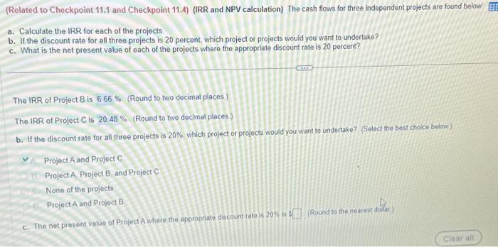Solved (Related to Checkpoint 11.1 and Checkpoint 11.4) (IRR | Chegg.com