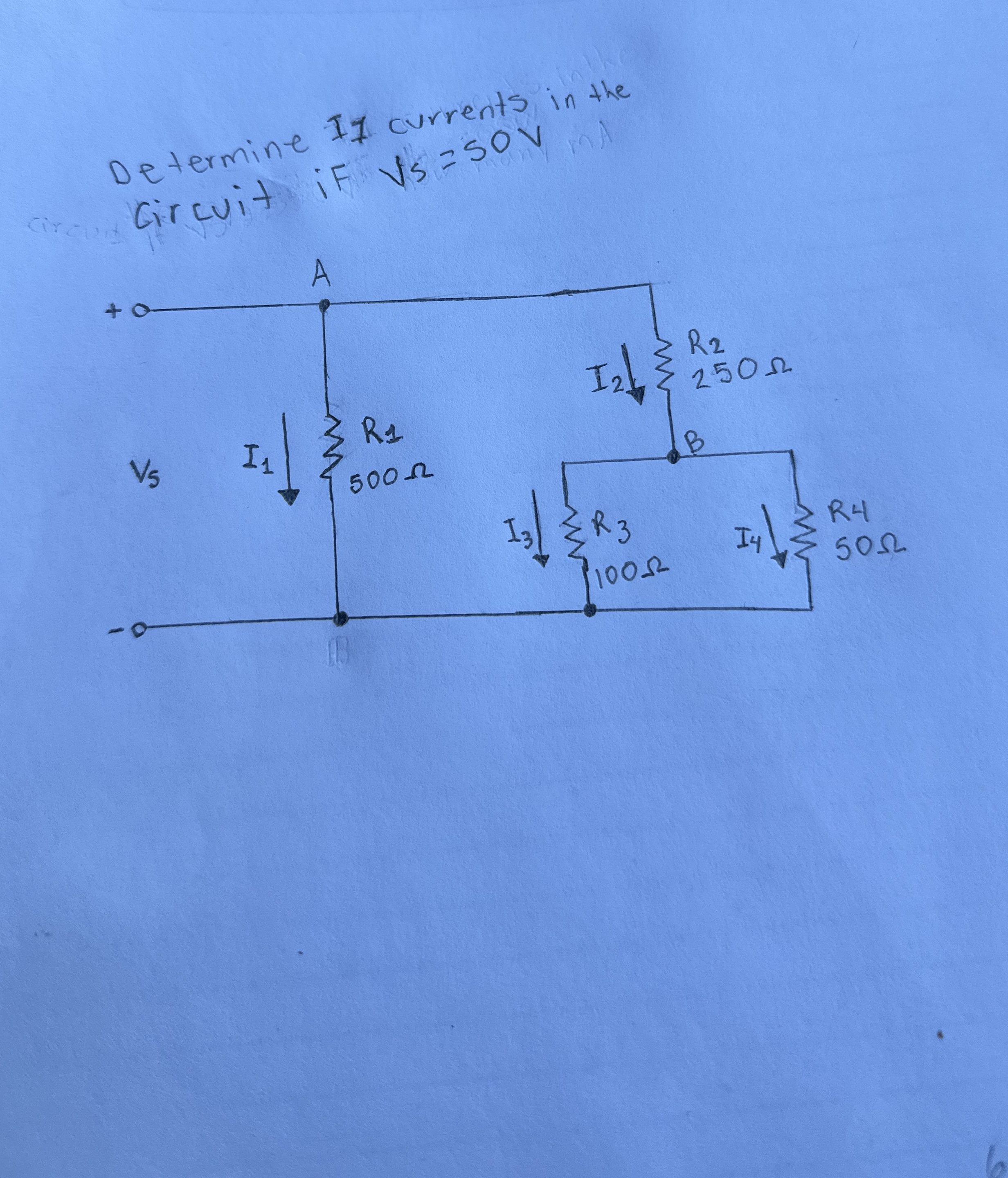 Determine I1 ﻿currents in the Circuit if vs =50 | Chegg.com