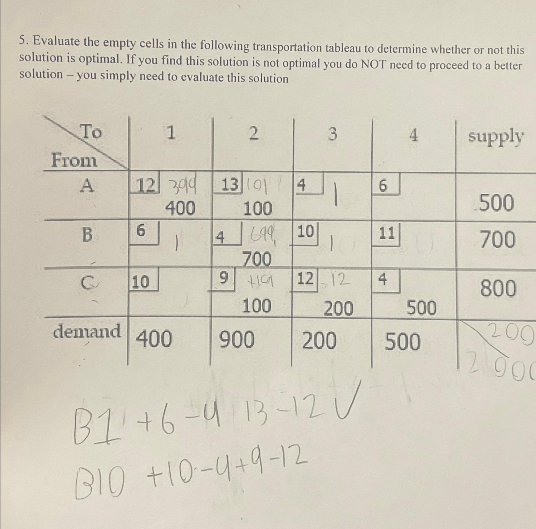 Solved Evaluate the empty cells in the following | Chegg.com