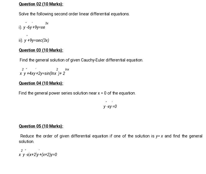 Solved Question 02 (10 ﻿Marks):Solve the following second | Chegg.com