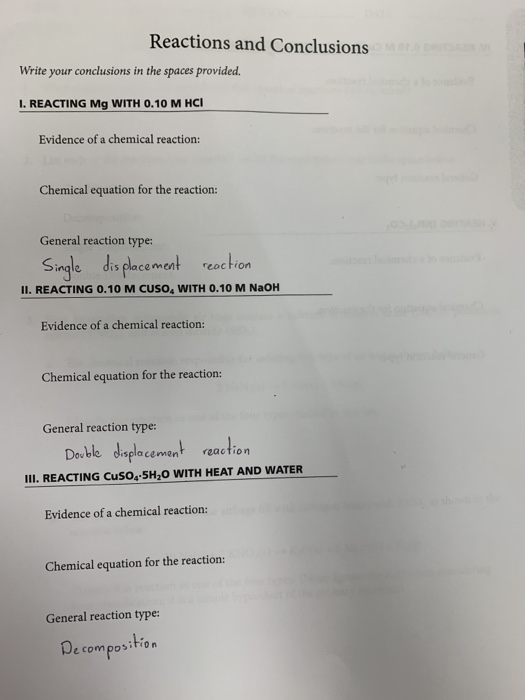 Solved Reactions and Conclusions Write your conclusions in | Chegg.com
