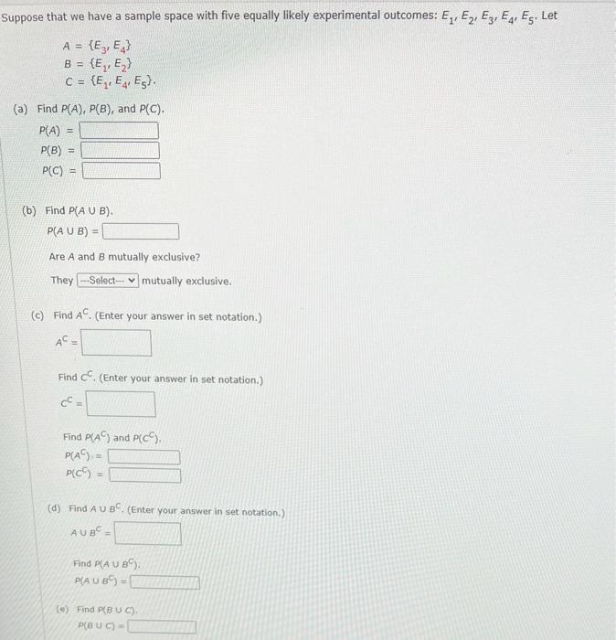 Solved Suppose that we have a sample space with five equally | Chegg.com