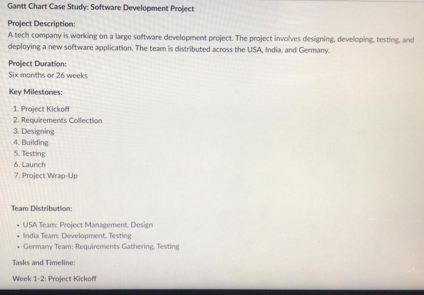 Solved Gantt Chart Case Study: Software Development | Chegg.com