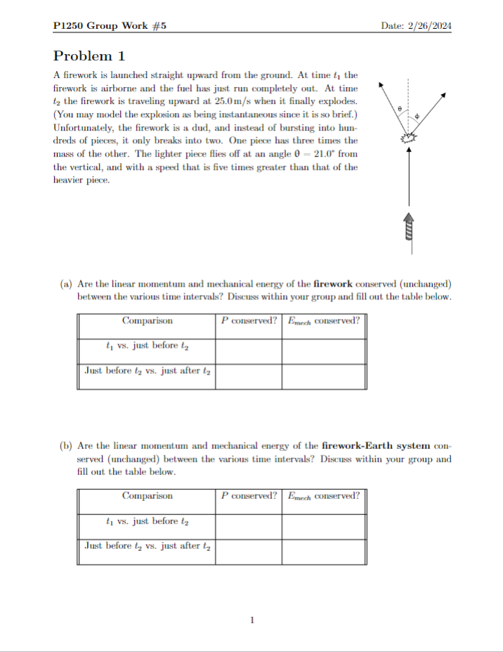 Solved Problem 1A firework is launched straight upward from | Chegg.com