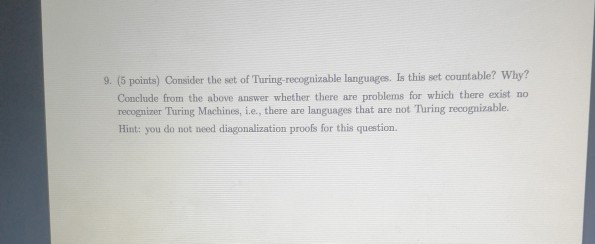 Solved 9. (5 points) Consider the set of Turing-recognizable | Chegg.com