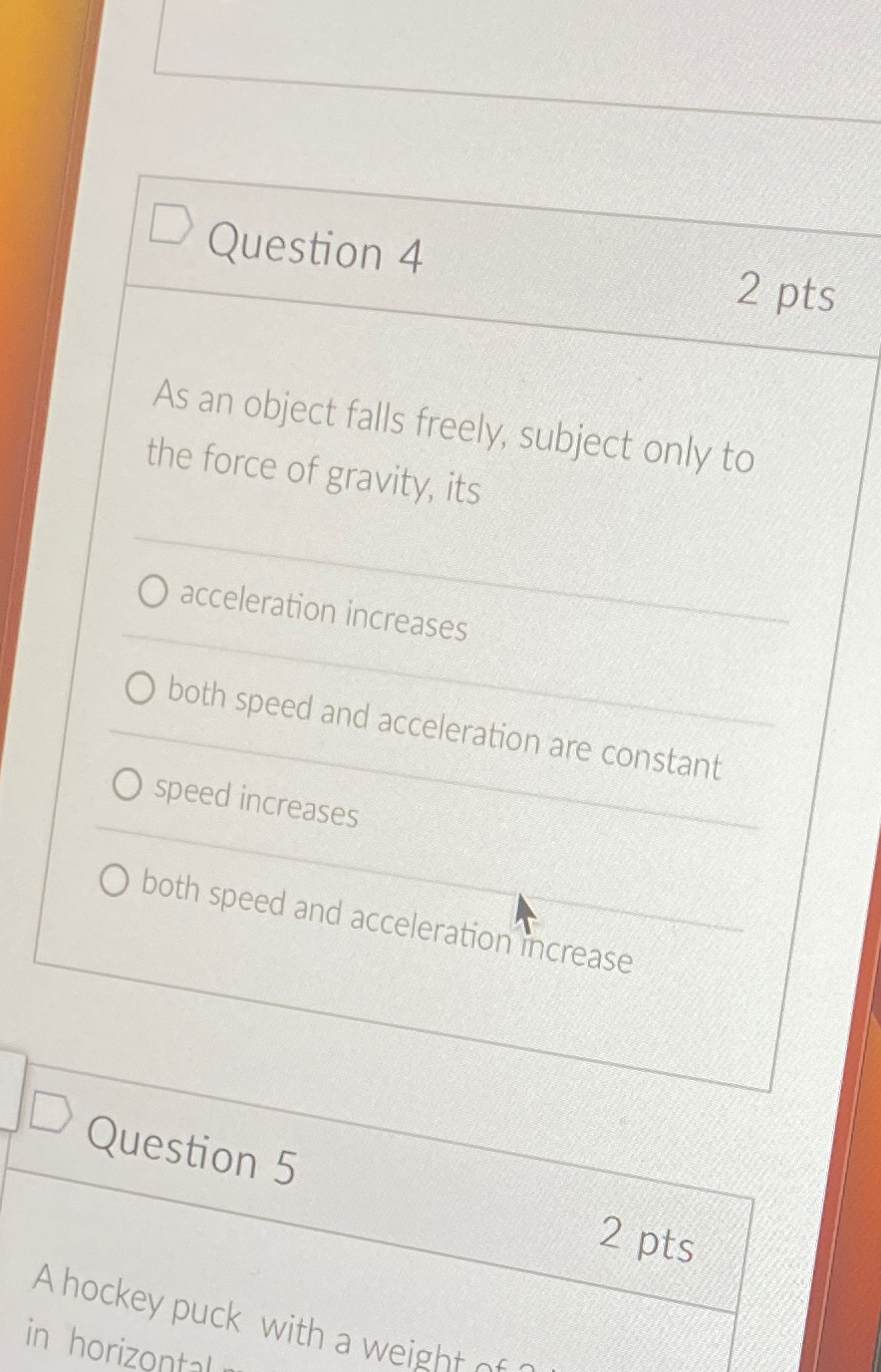Solved Question 42 ﻿ptsAs an object falls freely, subject | Chegg.com