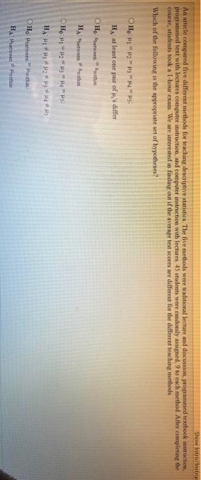 Solved Show Intro/Instru An article compared five different | Chegg.com