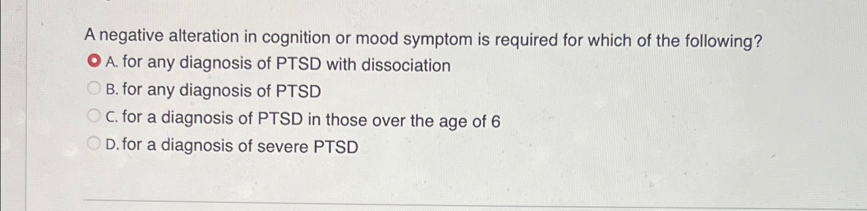 Solved A negative alteration in cognition or mood symptom is | Chegg.com