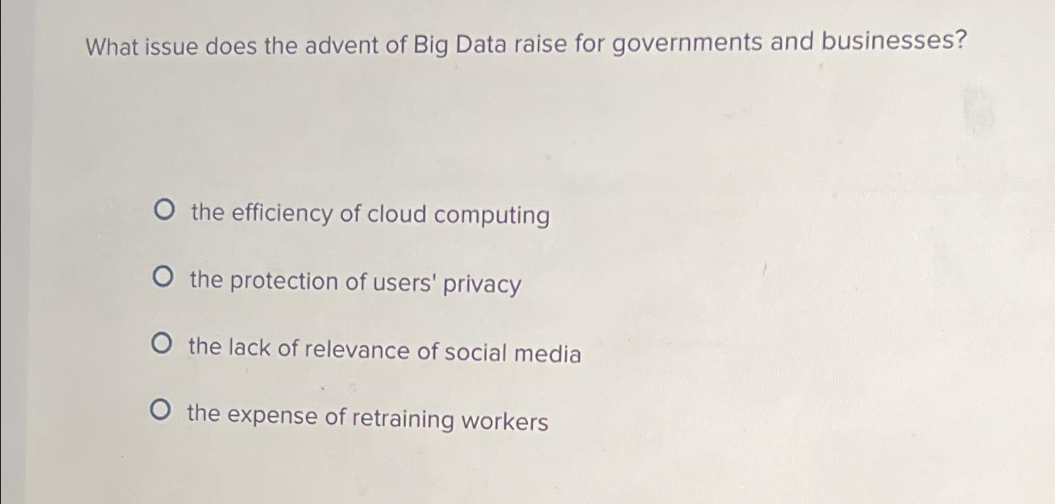 Solved What issue does the advent of Big Data raise for | Chegg.com