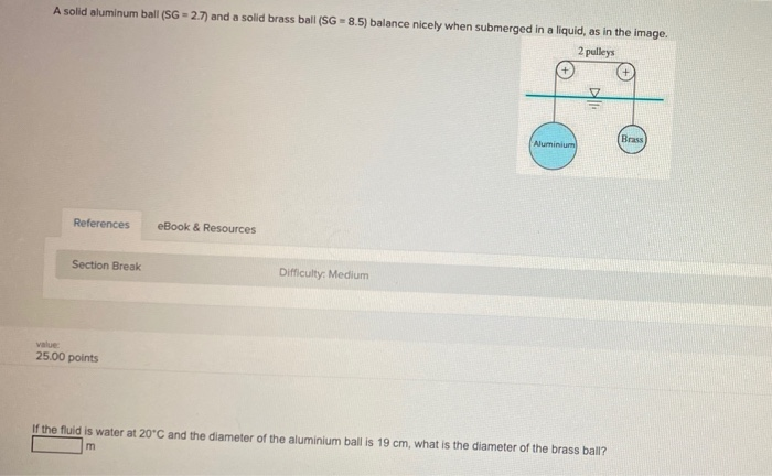 Solved A solid aluminum ball (SG = 2.7) and a solid brass | Chegg.com Solved A solid aluminum ball (SG = 2.7) and a solid brass | Chegg.com