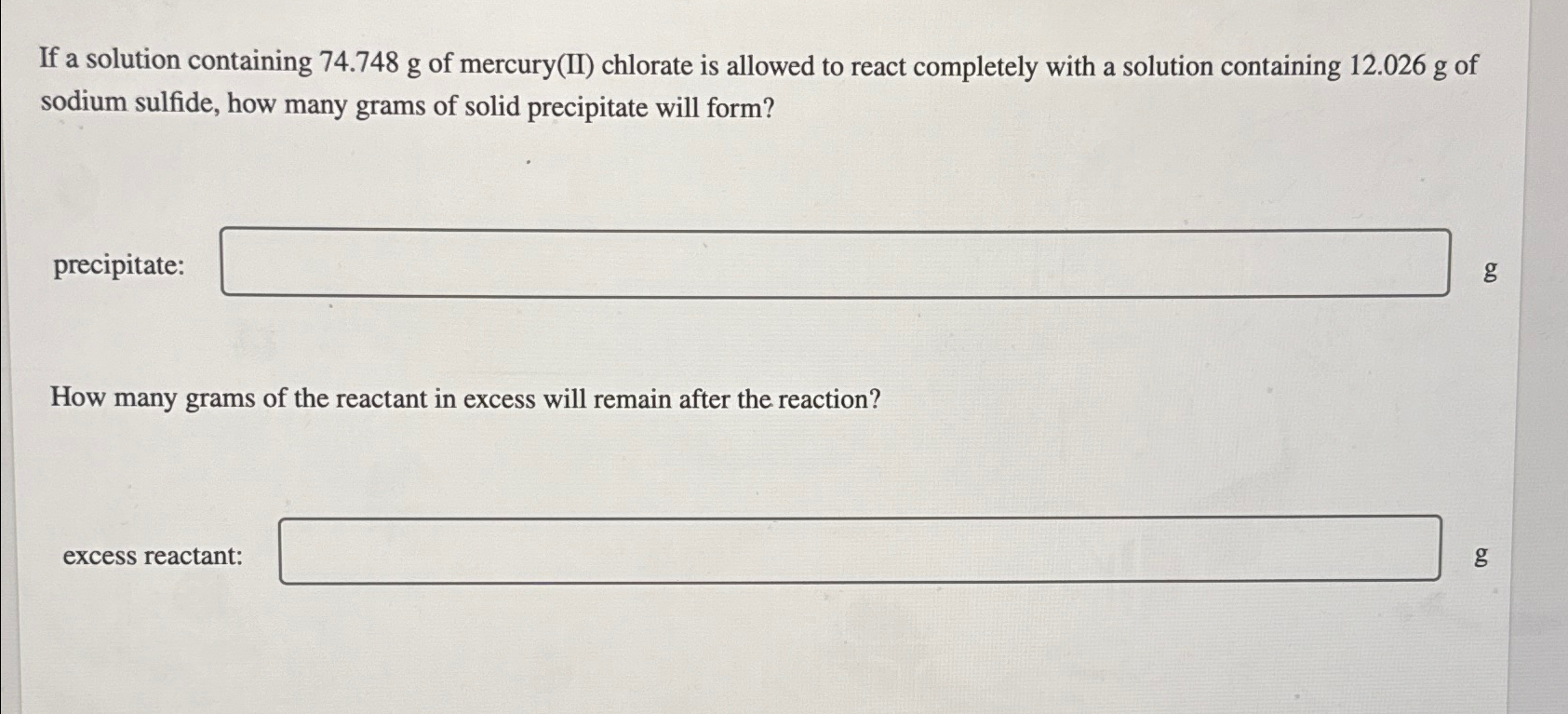 Solved If a solution containing 74.748g ﻿of mercury(II) | Chegg.com