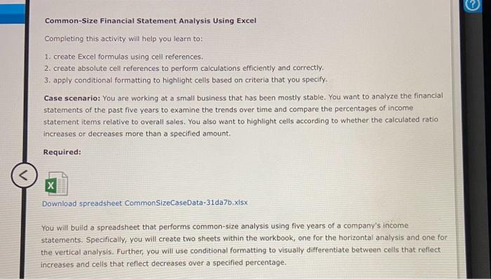 Solved Common-Size Financial Statement Analysis Using Excel | Chegg.com