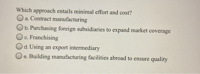 Solved Which approach entails minimal effort and cost? O a. | Chegg.com