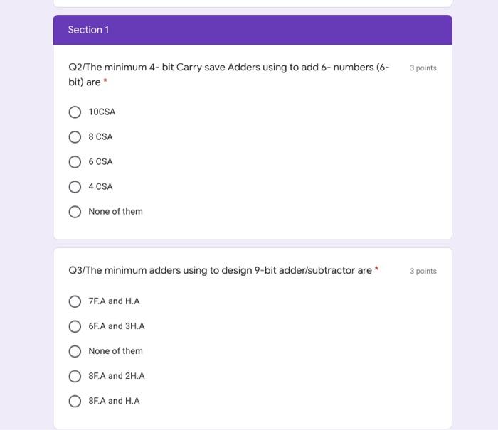 Solved Section 1 3 points Q2/The minimum 4-bit Carry save | Chegg.com