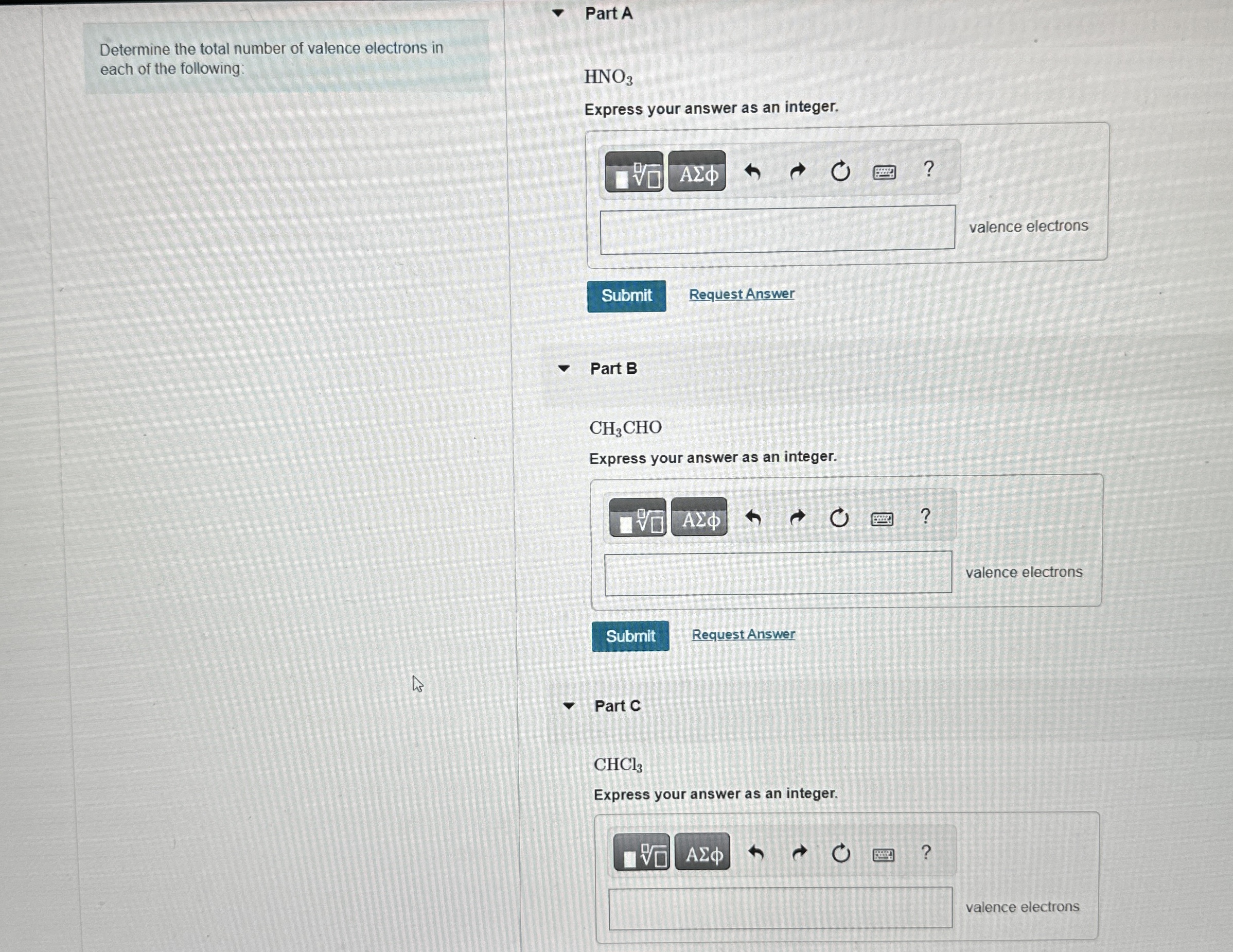 Solved Determine the total number of valence electrons | Chegg.com
