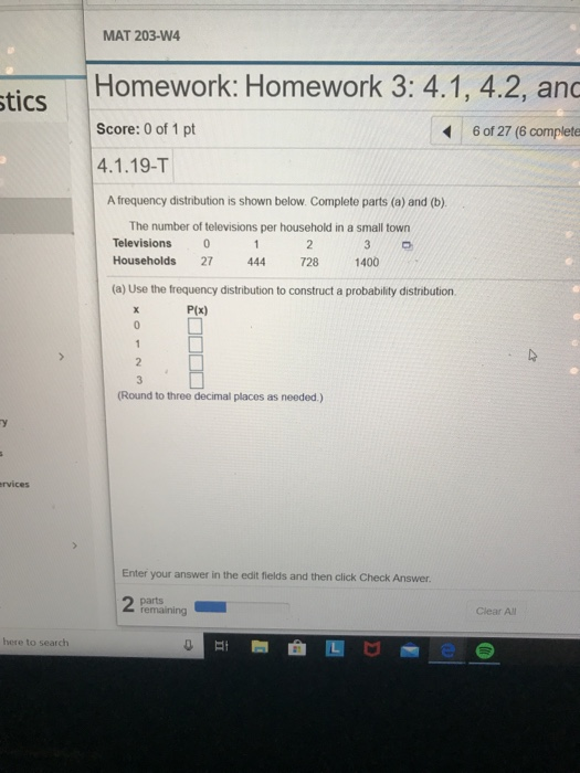 Solved MAT 203-W4 stics Homework: Homework 3: 4.1, 4.2, and | Chegg.com