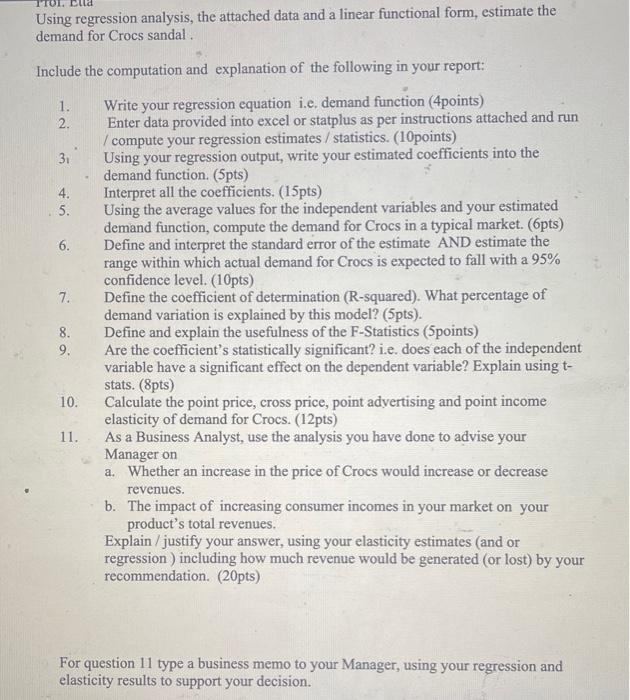 Solved Using regression analysis, the attached data and a | Chegg.com
