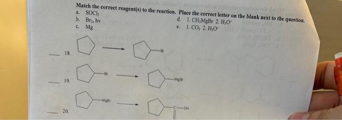 Solved Match the correct reagent(s) to the reaction. Place | Chegg.com