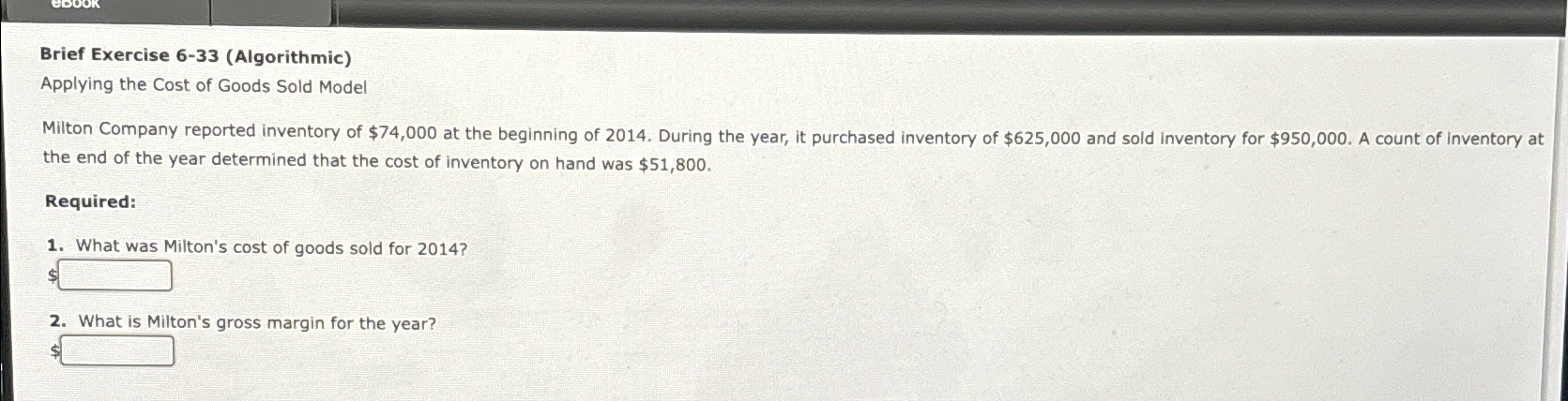 Solved Brief Exercise 6-33 (Algorithmic)Applying the Cost of | Chegg.com