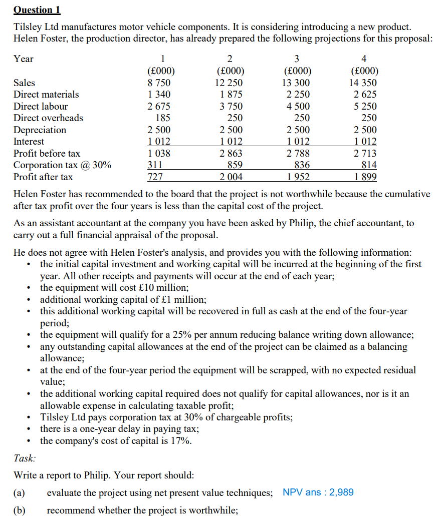Solved Question 1Tilsley Ltd manufactures motor vehicle | Chegg.com
