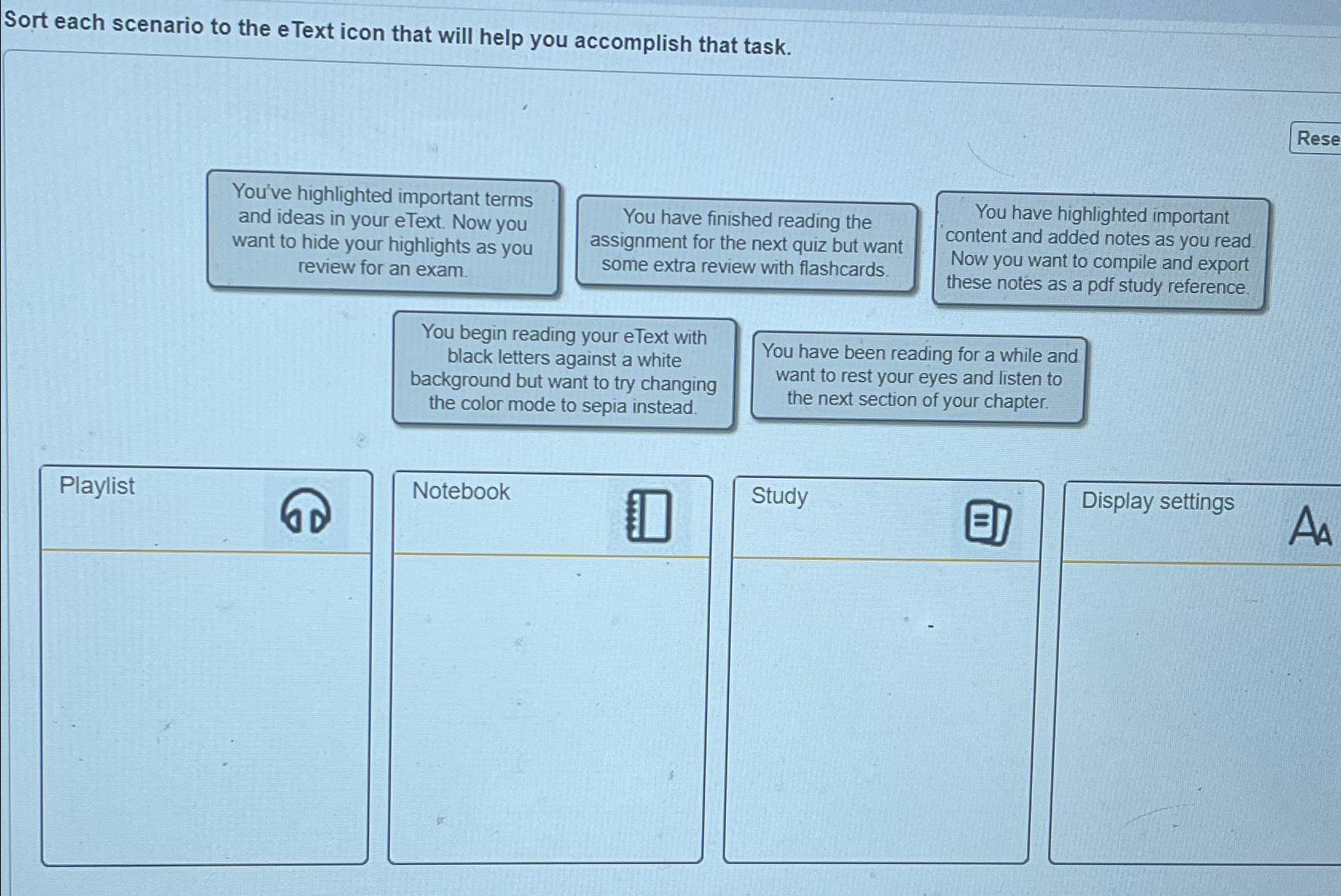 Solved Sort each scenario to the eText icon that will help | Chegg.com