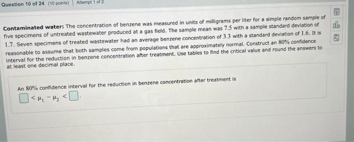 Solved Contaminated water: The concentration of benzene was | Chegg.com