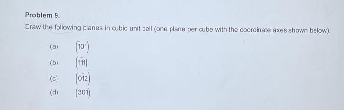 Solved Problem 9. Draw the following planes in cubic unit | Chegg.com