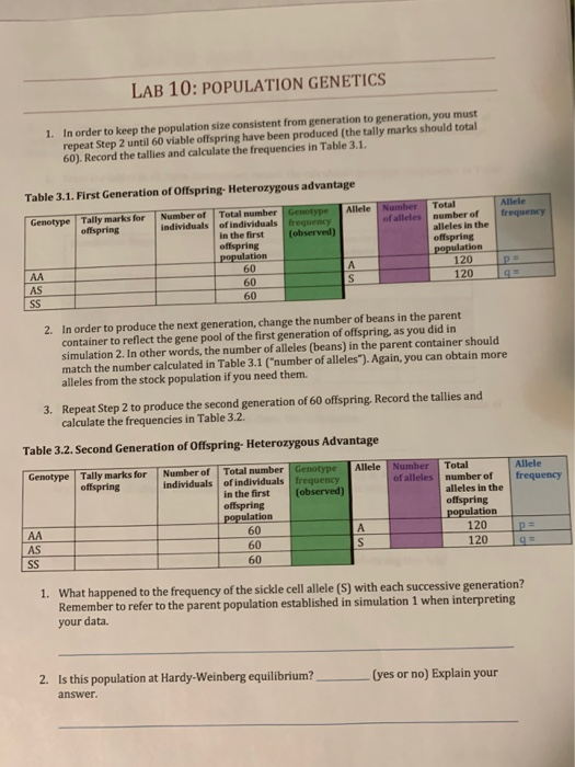 LAB 10: POPULATION GENETICS 4. Calculate the genotype | Chegg.com