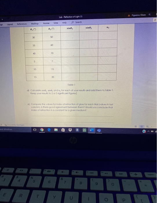 Solved Lab - Refraction of Light (1) Figueroa, Eileen | Chegg.com