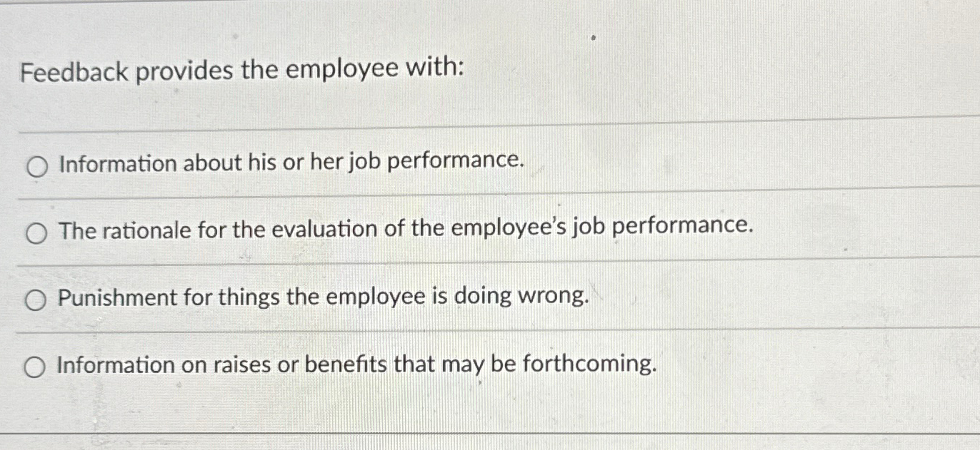 Solved Feedback provides the employee with:Information about | Chegg.com