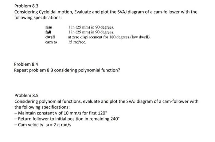 Solved Problem 8.3 Considering Cycloidal motion, Evaluate | Chegg.com