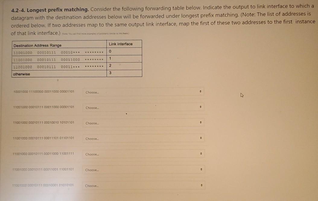 Solved 4.2-4. Longest prefix matching. Consider the | Chegg.com
