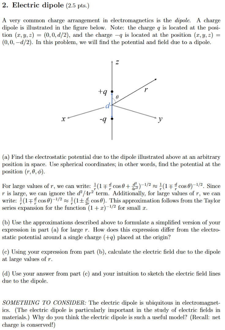 Solved Please do ﻿ALL PARTS of ﻿the problem.Electric dipole | Chegg.com