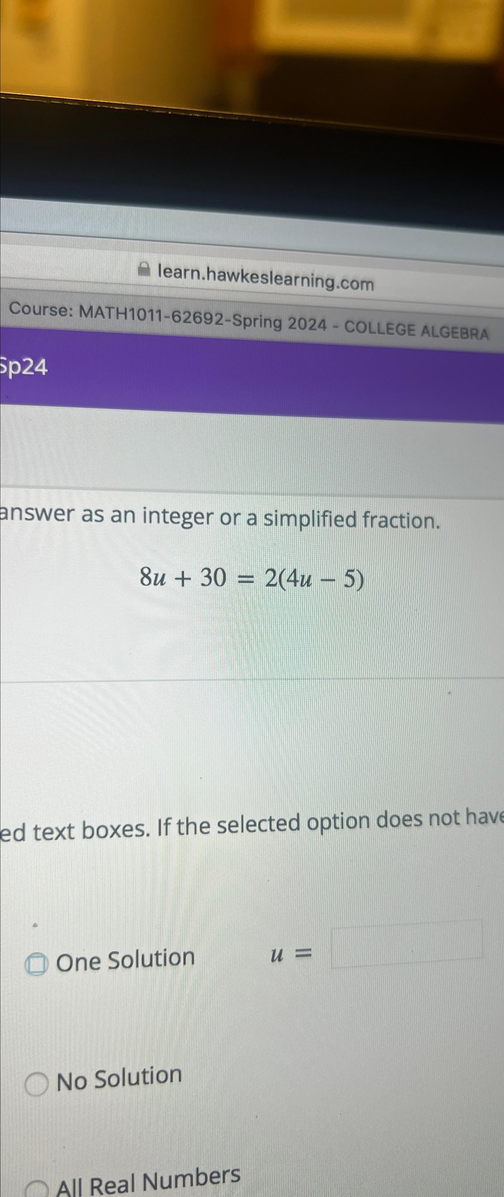 Solved learn.hawkeslearning.comCourse: MATH1011-62692-Spring | Chegg.com