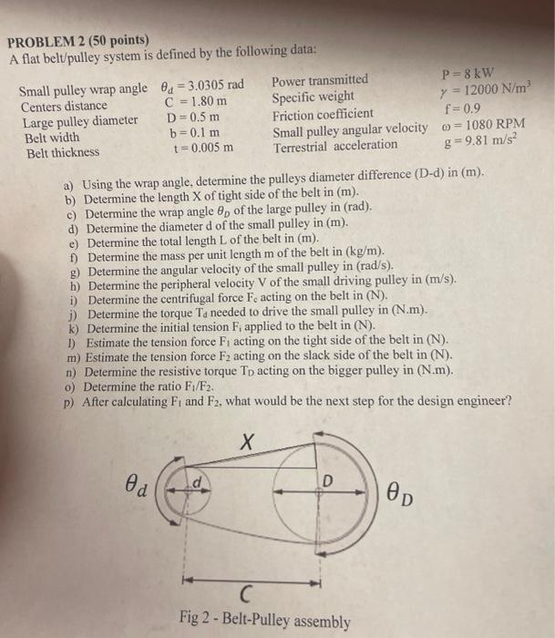 Solved PROBLEM 2 (50 points) A flat belt/pullev system is | Chegg.com