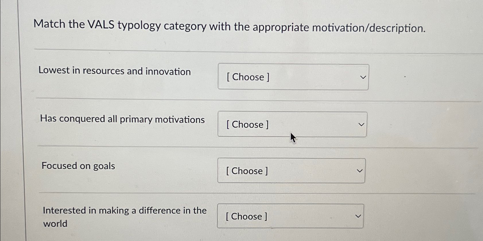 Solved Match the VALS typology category with the appropriate | Chegg.com