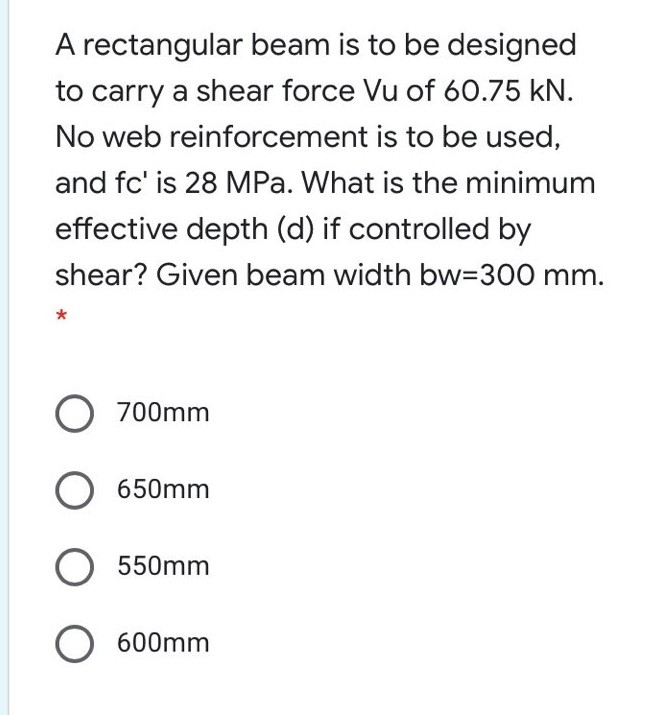 Solved Determine the minimum area (As,min) of a reinforced | Chegg.com
