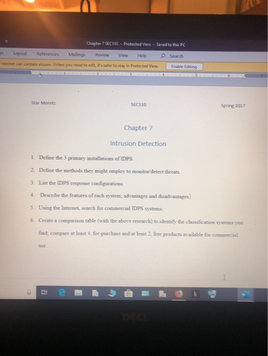 Solved Chapter 7 SEC110-Protected View- Saved to this PC | Chegg.com