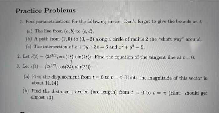 Solved 1. Find parametrizations for the following curves. | Chegg.com