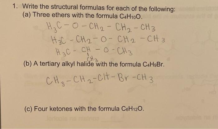Write the structural formulas for each of the | Chegg.com