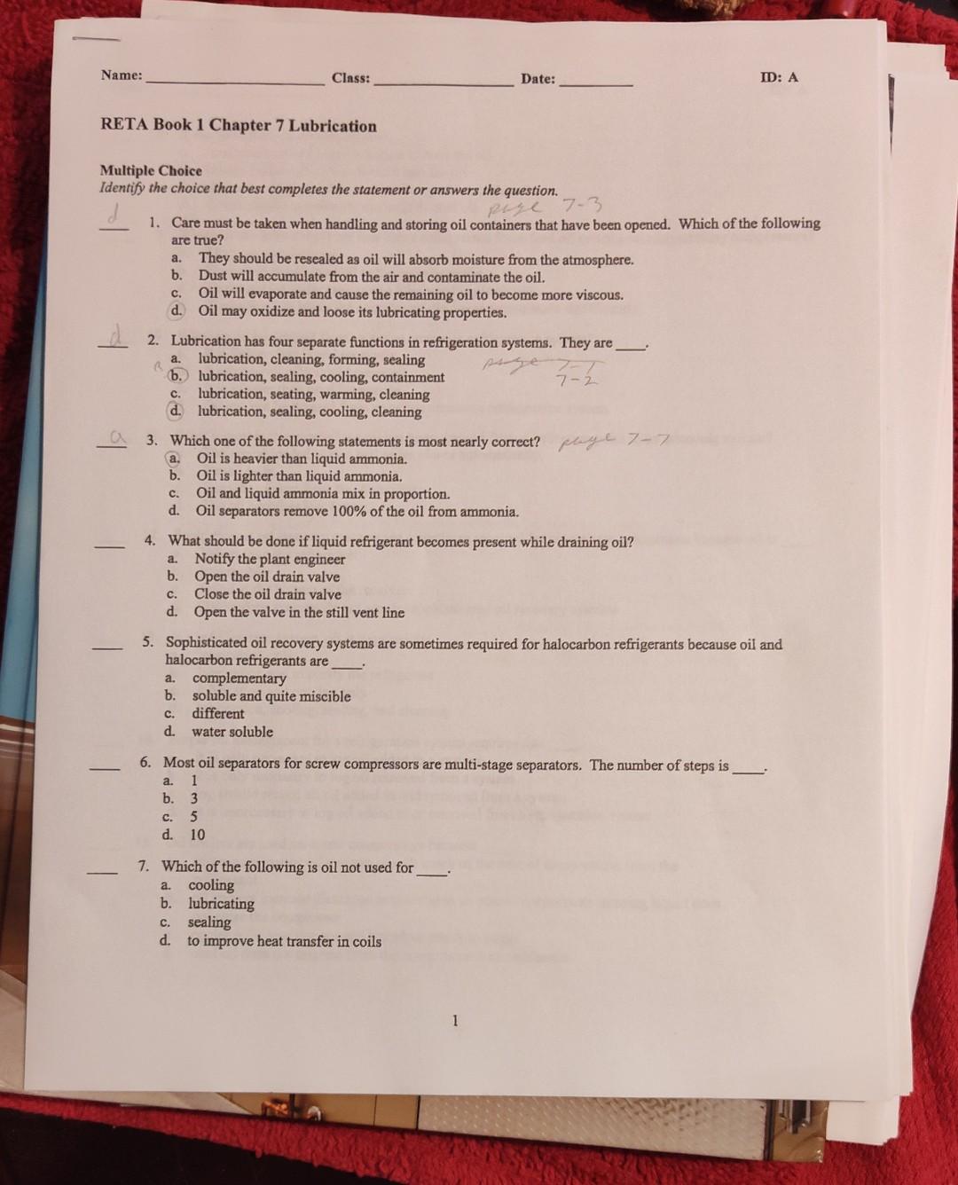 Solved RETA BOOK 1 CHAPTER 7 Lubrication HVAC | Chegg.com