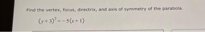 Solved Find the vertex, focus, directrix, and axis of | Chegg.com