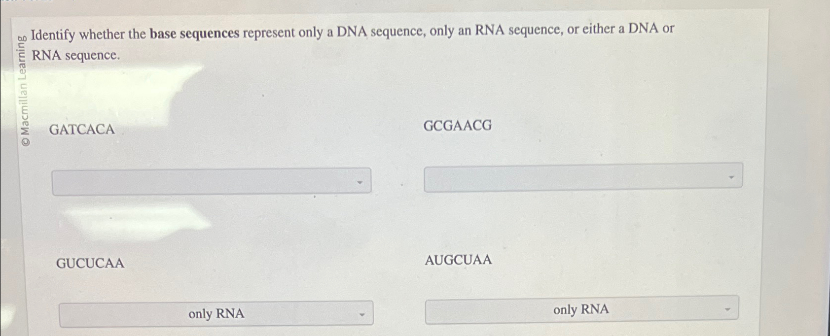 Solved of Identify whether the base sequences represent only | Chegg.com