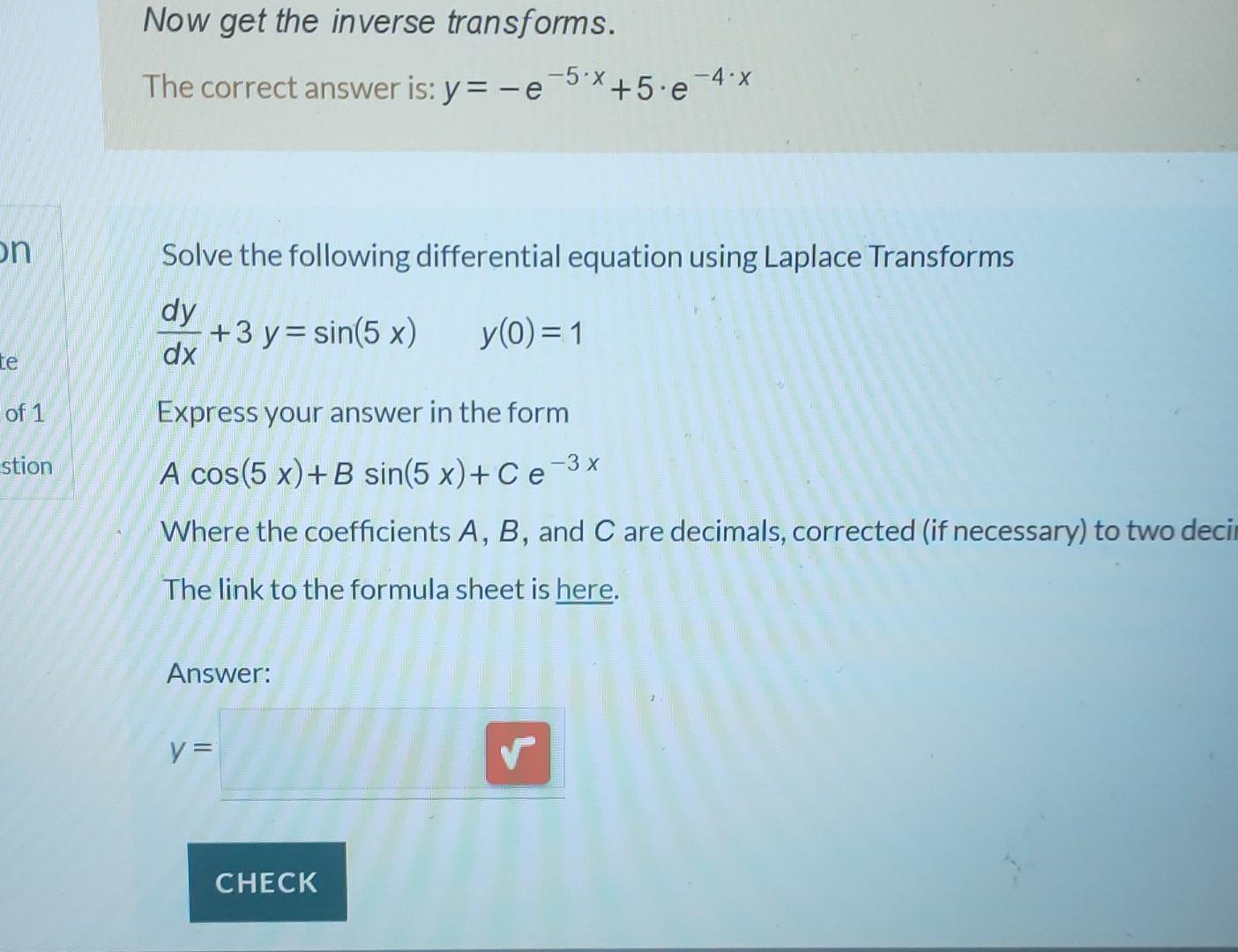 Solved Now get the inverse transforms. The correct answer | Chegg.com