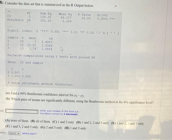 Solved Consider the data set that is summarized in the R | Chegg.com
