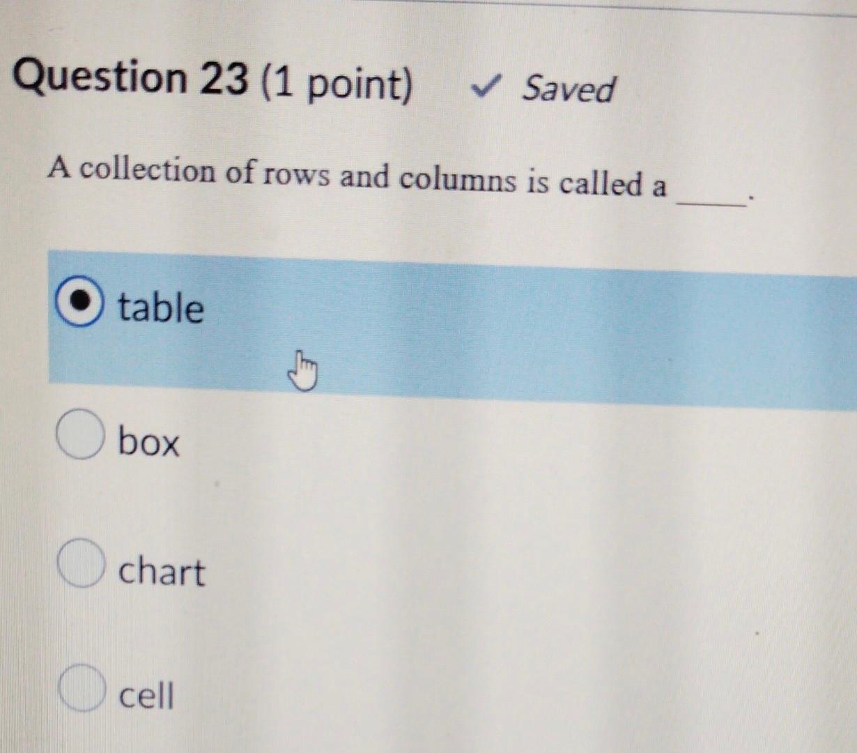 Solved Question 23 (1 point) Saved A collection of rows | Chegg.com